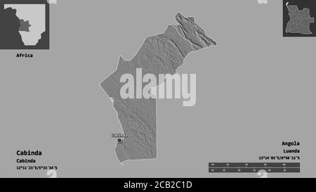 Cabinda, province of Angola. Bilevel elevation map with lakes and ...