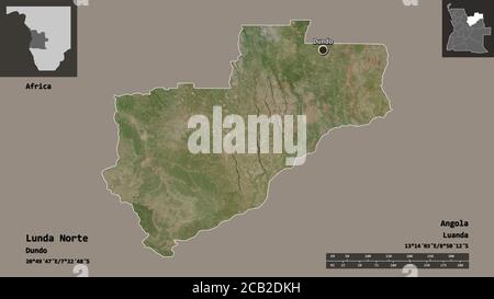 Lunda Norte, province of Angola. Satellite imagery. Shape presented ...