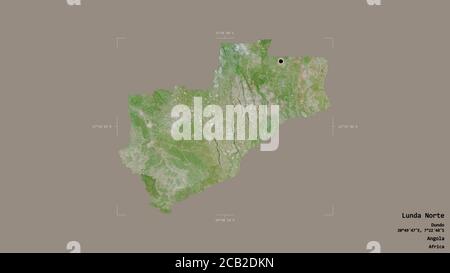 Lunda Norte, province of Angola. Satellite imagery. Shape presented ...