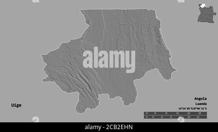 Uige, province of Angola. Bilevel elevation map with lakes and rivers ...