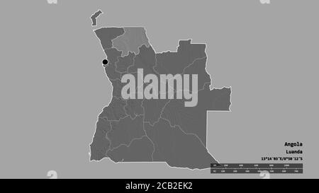Uige, province of Angola. Bilevel elevation map with lakes and rivers ...