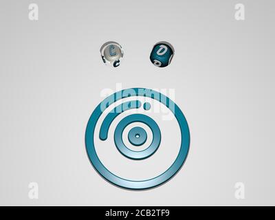 disc circular text of separate letters around the 3D icon, 3D ...