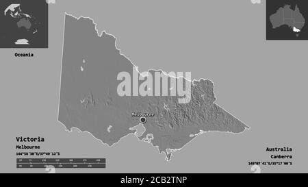 Victoria, state of Australia. Bilevel elevation map with lakes and ...
