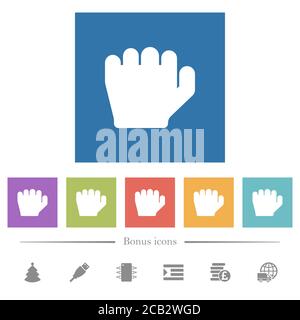 Left handed grab gesture white flat icons on color rounded square ...