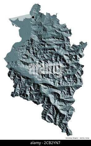 Vorarlberg, state of Austria. Colored elevation map with lakes and ...