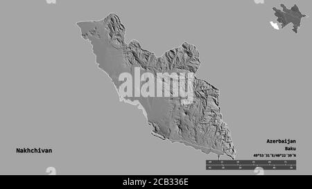 Nakhchivan, region of Azerbaijan. Bilevel elevation map with lakes and ...
