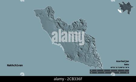 Nakhchivan, region of Azerbaijan. Colored elevation map with lakes and ...