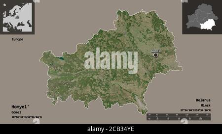 Shape of Homyel', region of Belarus, and its capital. Distance scale ...