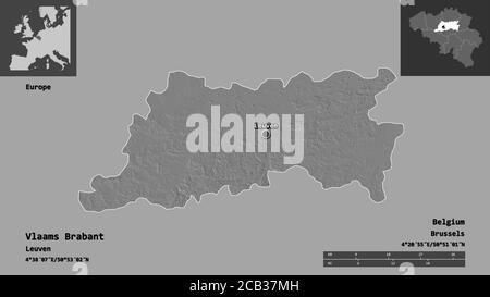 Vlaams Brabant, province of Belgium. Bilevel elevation map with lakes ...
