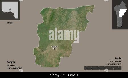 Shape of Borgou, department of Benin, and its capital. Distance scale ...