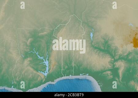 Extended area of Benin. Topographic relief map. 3D rendering Stock ...