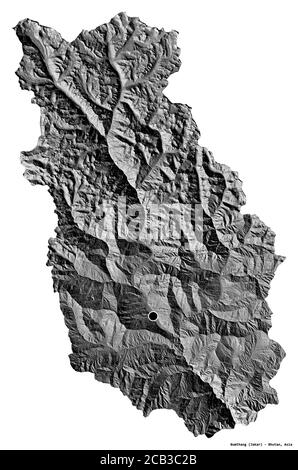 Bumthang, district of Bhutan. Bilevel elevation map with lakes and ...