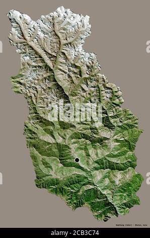 Shape of Bumthang, district of Bhutan, with its capital isolated on a ...