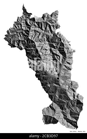 Paro, district of Bhutan. Bilevel elevation map with lakes and rivers ...