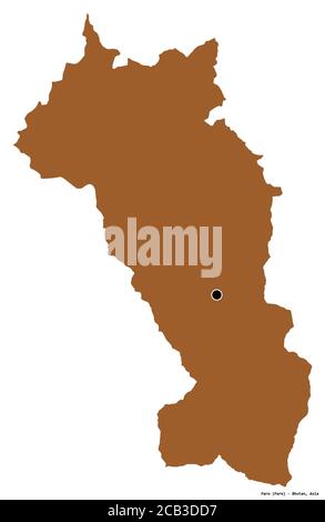 Shape of Paro, district of Bhutan, with its capital isolated on a solid ...