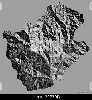 Punakha, district of Bhutan. Bilevel elevation map with lakes and ...