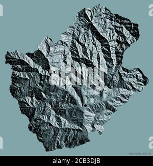 Punakha, district of Bhutan. Colored elevation map with lakes and ...