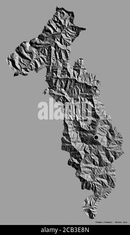 Thimphu, district of Bhutan. Bilevel elevation map with lakes and ...