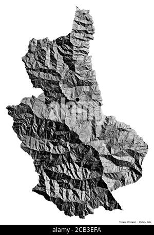 Trongsa, district of Bhutan. Bilevel elevation map with lakes and ...