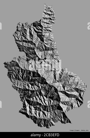 Trongsa, district of Bhutan. Bilevel elevation map with lakes and ...