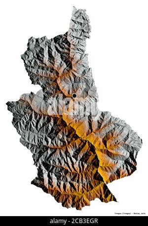 Shape of Trongsa, district of Bhutan, with its capital isolated on a ...