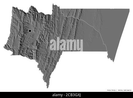 Tarija, department of Bolivia. Bilevel elevation map with lakes and ...