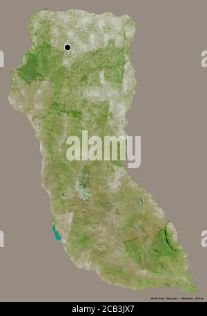 North-East, district of Botswana. Solid color shape. Locations and ...