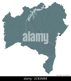 Bahia, state of Brazil. Colored elevation map with lakes and rivers ...