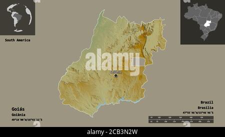 Shape of Goiás, state of Brazil, with its capital isolated on white ...