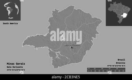 Minas Gerais, state of Brazil. Bilevel elevation map with lakes and ...
