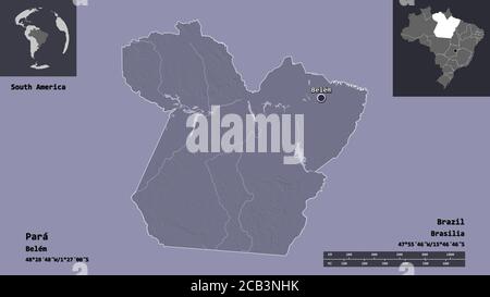 Shape of Pará, state of Brazil, with its capital isolated on white ...