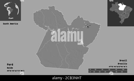Shape of Pará, state of Brazil, with its capital isolated on white ...