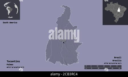Shape of Tocantins, state of Brazil, with its capital isolated on white ...