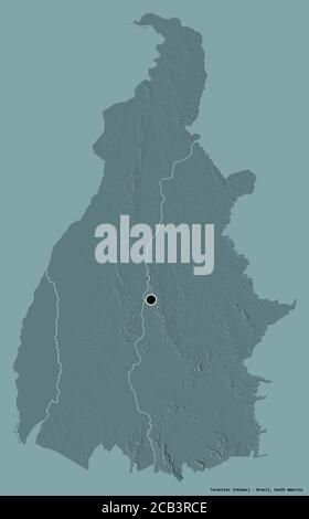 Shape of Tocantins, state of Brazil, with its capital isolated on white ...