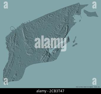 Brunei and Muara, district of Brunei. Colored elevation map with lakes ...