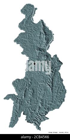 Gitega, province of Burundi. Elevation map colored in sepia tones with ...