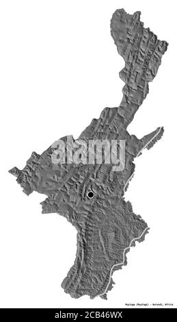 Muyinga, province of Burundi. Bilevel elevation map with lakes and ...
