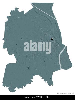 Phnom Penh, municipality of Cambodia. Colored elevation map with lakes ...