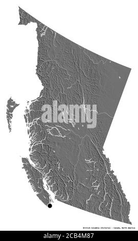 British Columbia, province of Canada. Bilevel elevation map with lakes ...