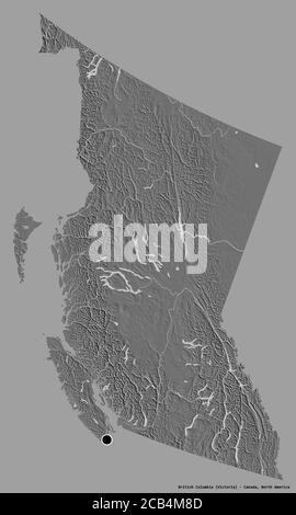 British Columbia, province of Canada. Bilevel elevation map with lakes ...