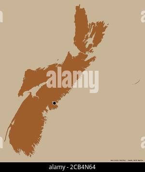 Nova Scotia, province of Canada. Solid color shape. Locations and names ...
