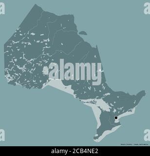 Ontario, province of Canada. Solid color shape. Locations and names of ...