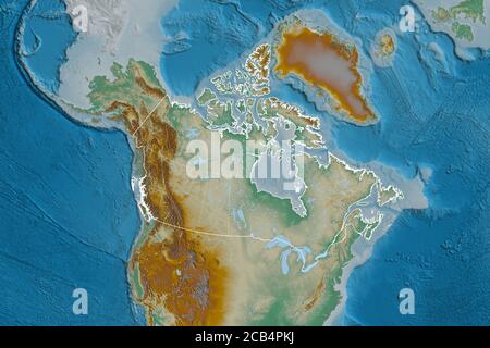 Extended area of Canada with country outline, international and ...