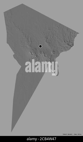 Tibesti, region of Chad. Bilevel elevation map with lakes and rivers ...