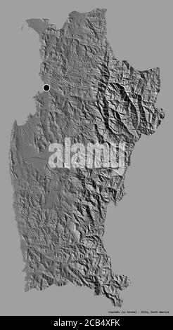 Coquimbo, region of Chile. Bilevel elevation map with lakes and rivers ...