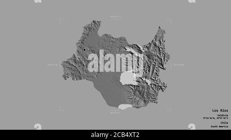 Los Rios, region of Chile. Bilevel elevation map with lakes and rivers ...