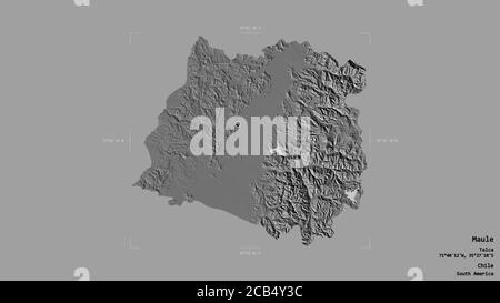 Maule, region of Chile. Bilevel elevation map with lakes and rivers ...