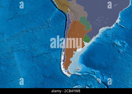Extended area of Chile with country outline, international and regional ...