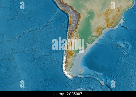 Extended area of Chile. Topographic relief map. 3D rendering Stock ...