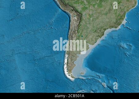 Extended area of Chile with country outline, international and regional ...